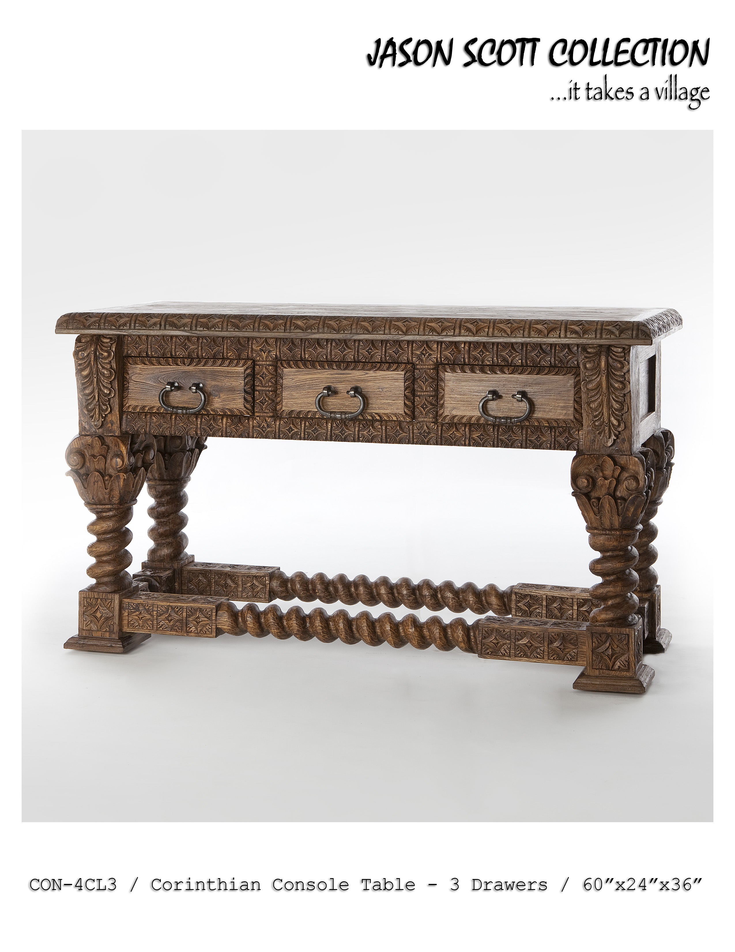 Corinthian Console Table (3 Drawers) – Hat Creek Interiors