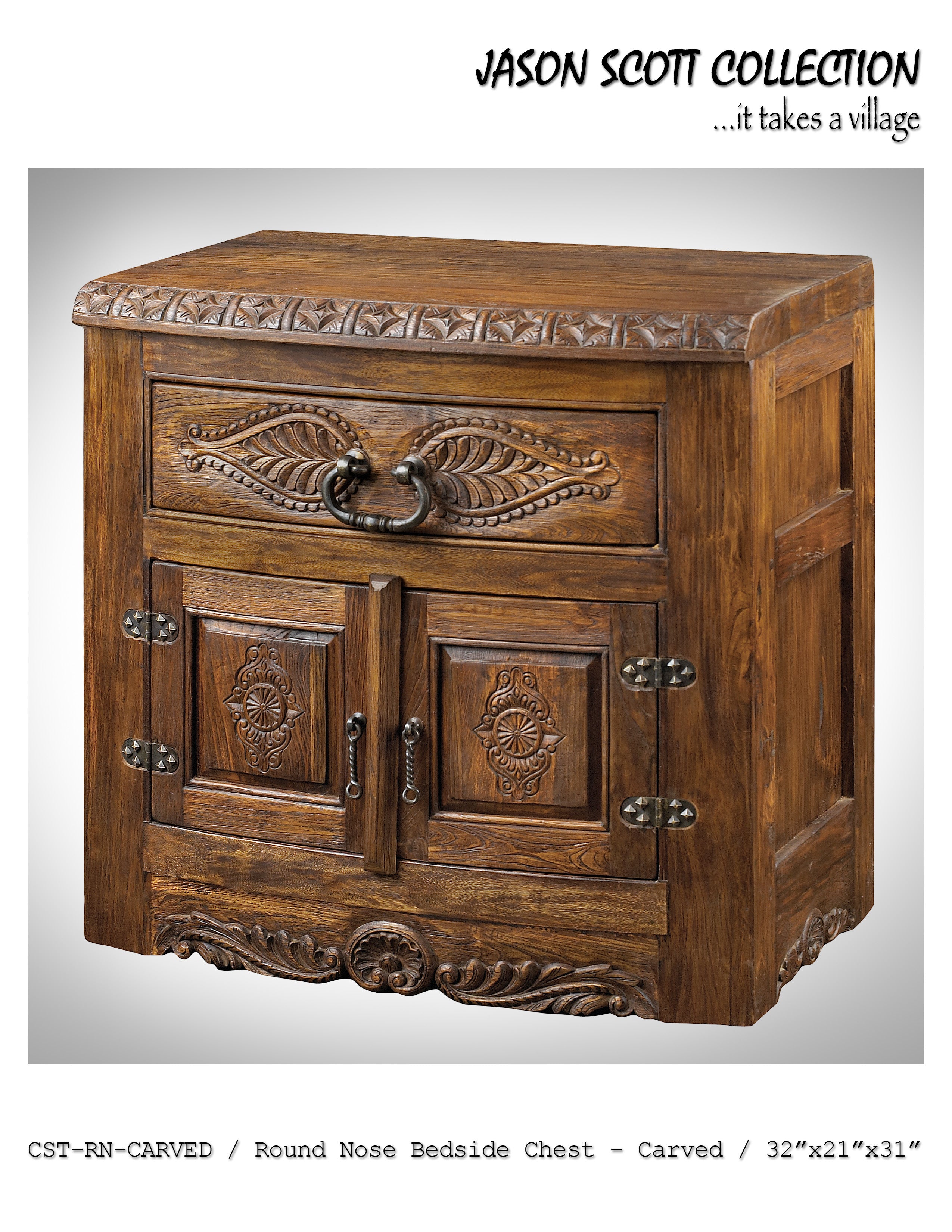 Round Nose Bedside Chest (Carved) – Hat Creek Interiors