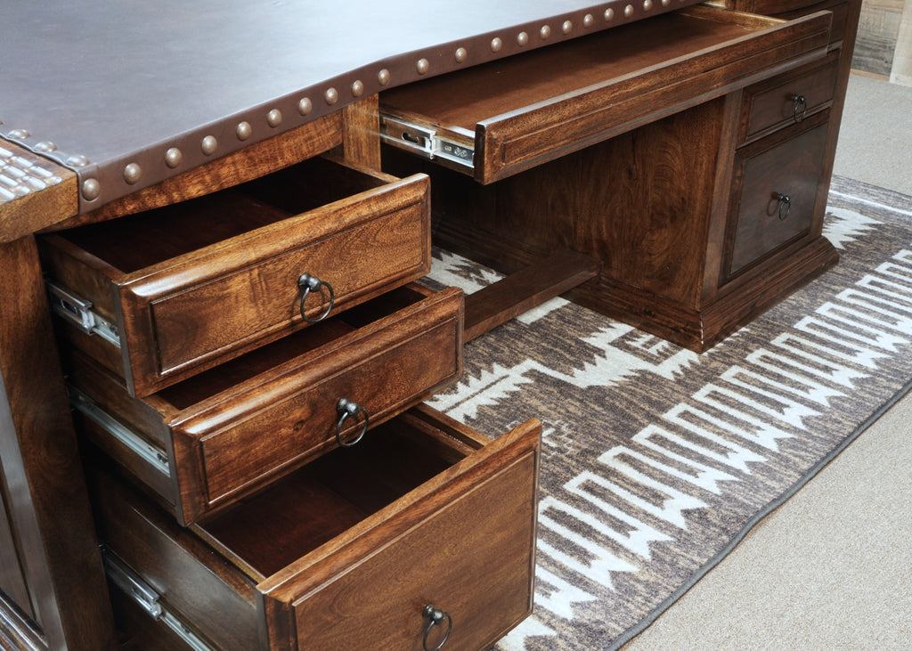 Executive Office Desk w/ Cowhide - Cowhide Inlay - Hat Creek Interiors