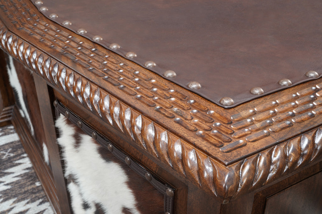 Executive Office Desk w/ Cowhide - Cowhide Inlay - Hat Creek Interiors