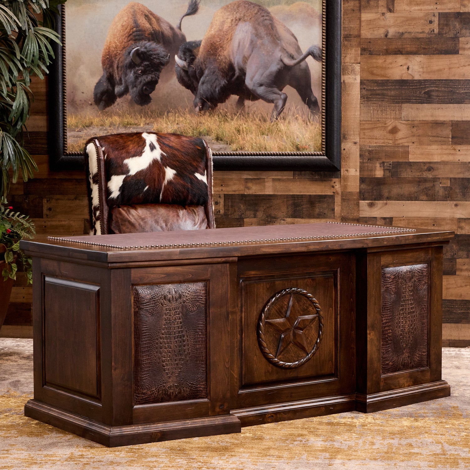 Alamo Western Executive Office Desk with Croc Accents – Hat Creek Interiors