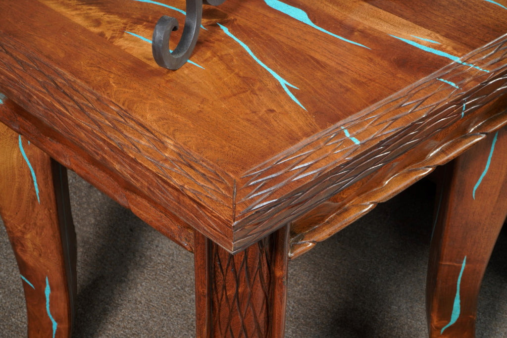 Brazos Mesquite Side Table with Turquoise Inlays – Hat Creek Interiors
