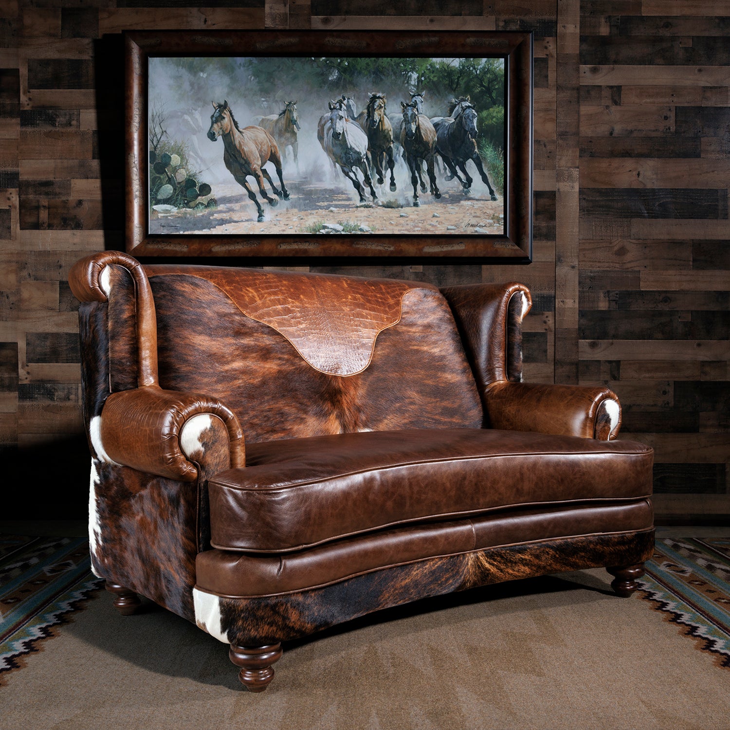Goliad Western Cowhide Loveseat | Western Loveseats – Hat Creek Interiors