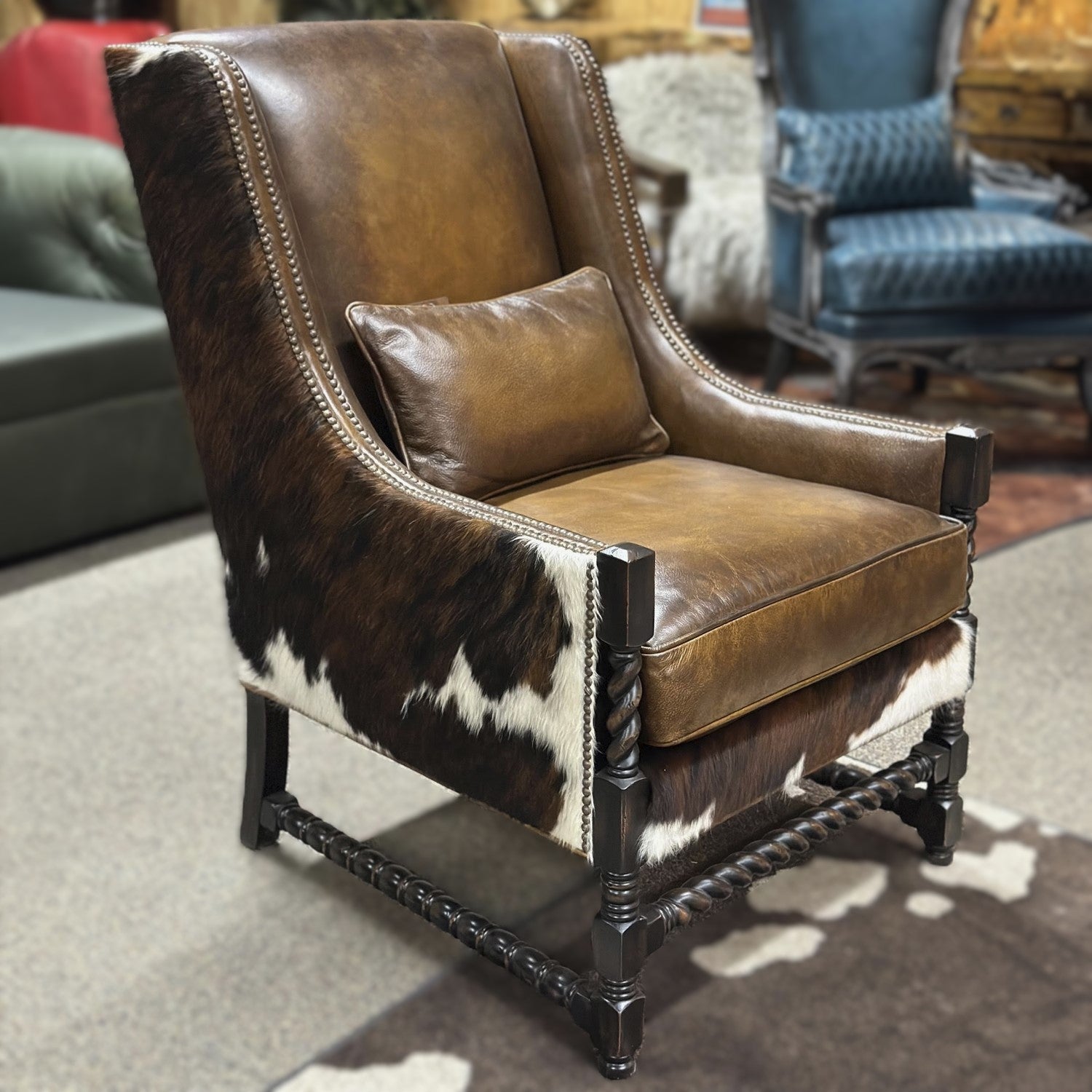 Cheyenne Leather/HOH Chair | Western Cowhide Accent Chairs – Hat Creek ...