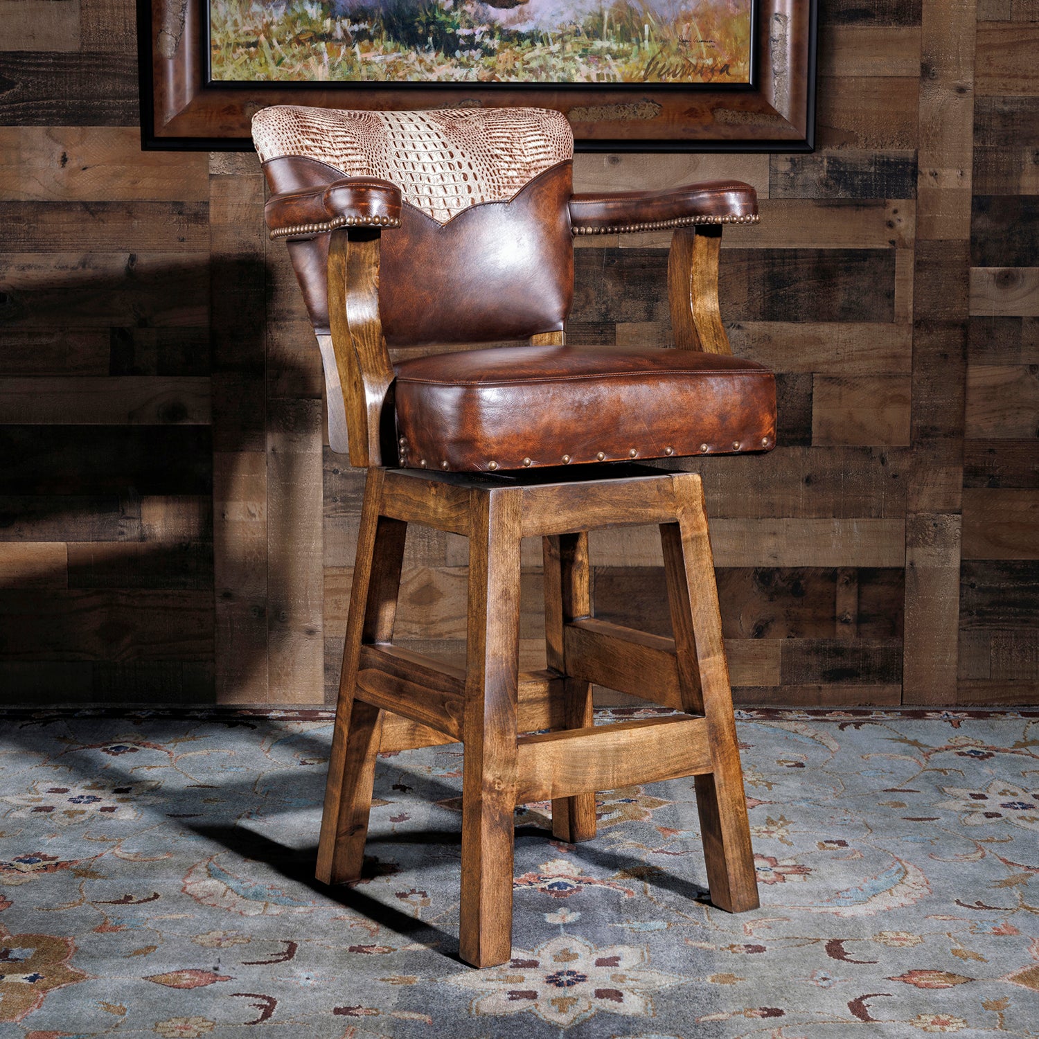 Aryanna Western Leather Bar Stool | Western Bar Stools – Hat Creek ...