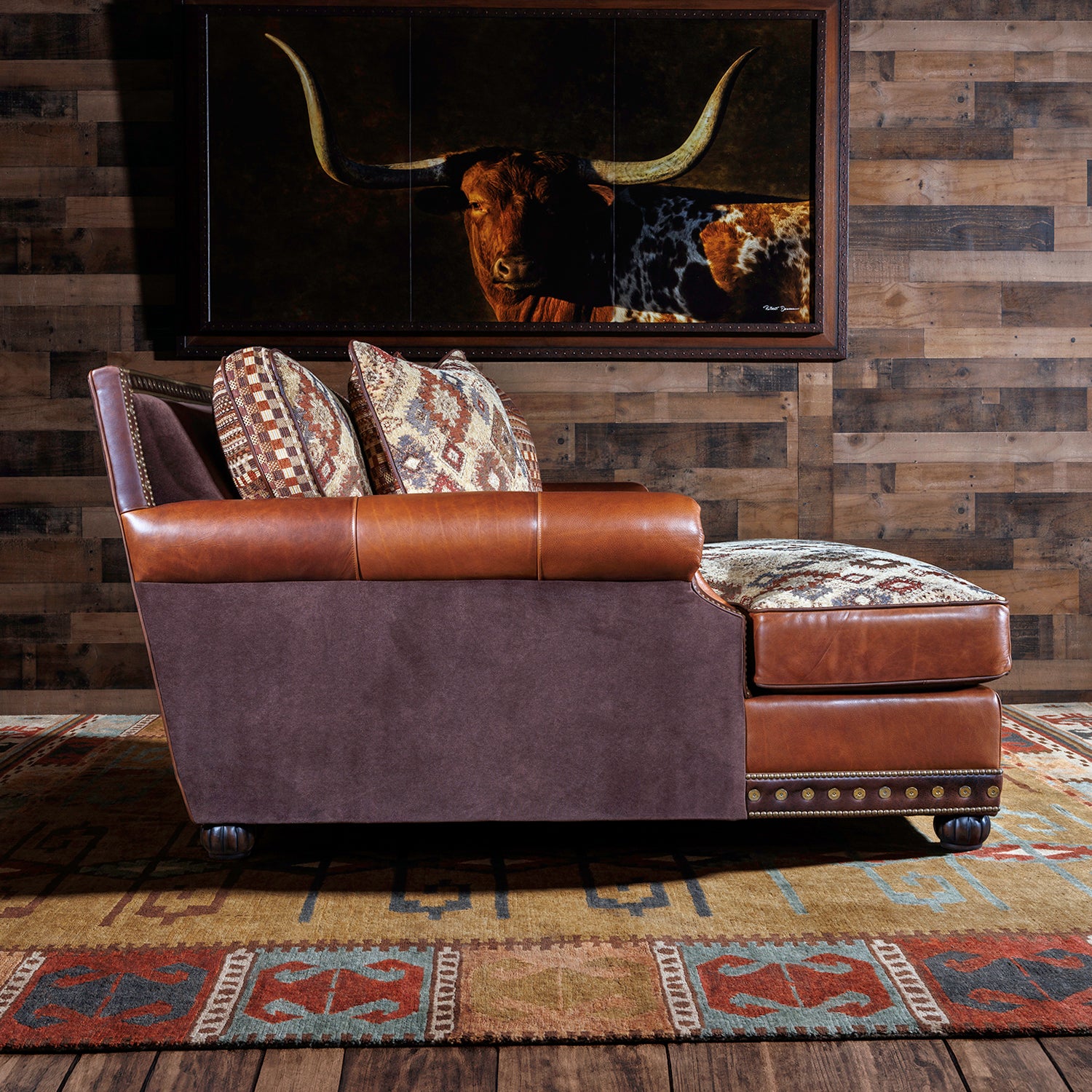 Upscale Rustic Leather and Fabric Chaise | Western Furniture – Hat ...