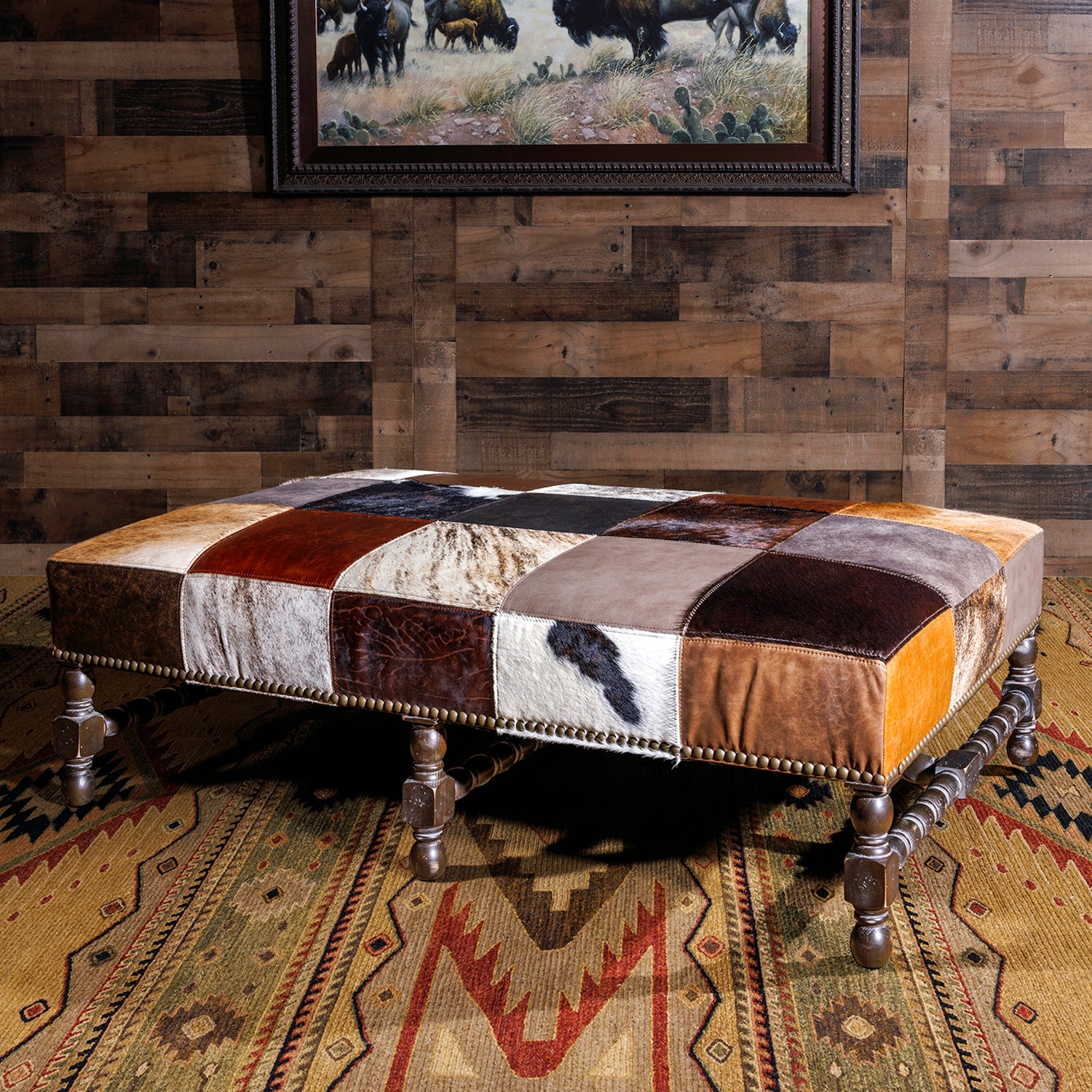 Constantine Leather/Cowhide Patchwork Ottoman | Western Ottomans – Hat ...