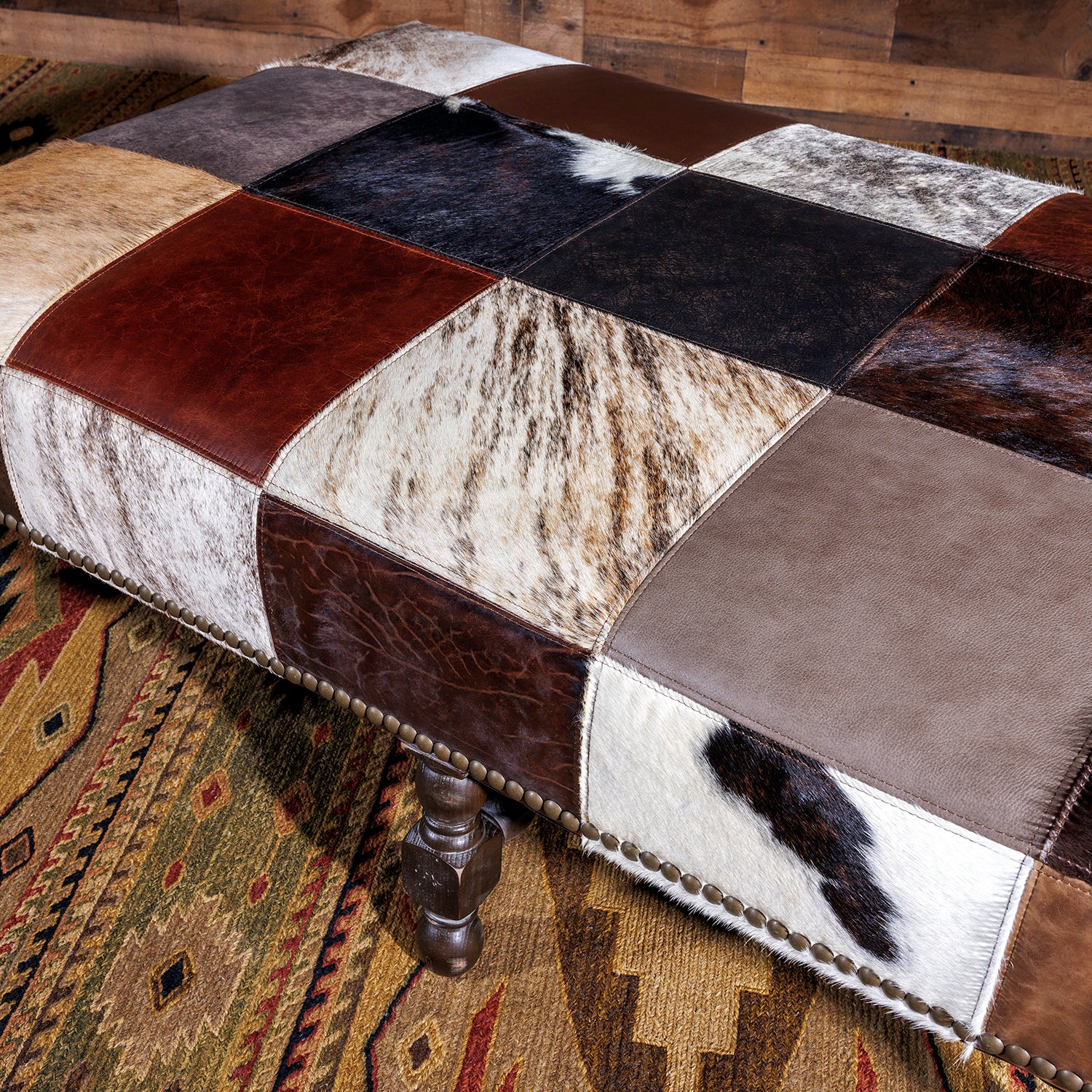 Constantine Leather/Cowhide Patchwork Ottoman | Western Ottomans – Hat ...