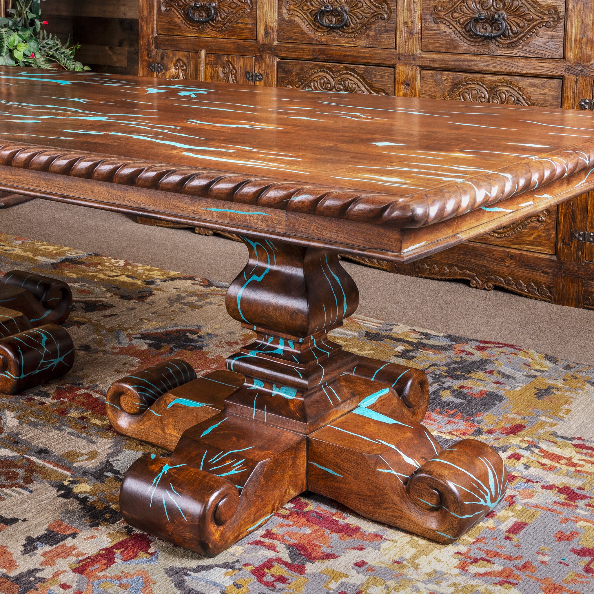 Navajoa Mesquite Dining Table Turquoise Inlay | Mesquite Dining Tables ...