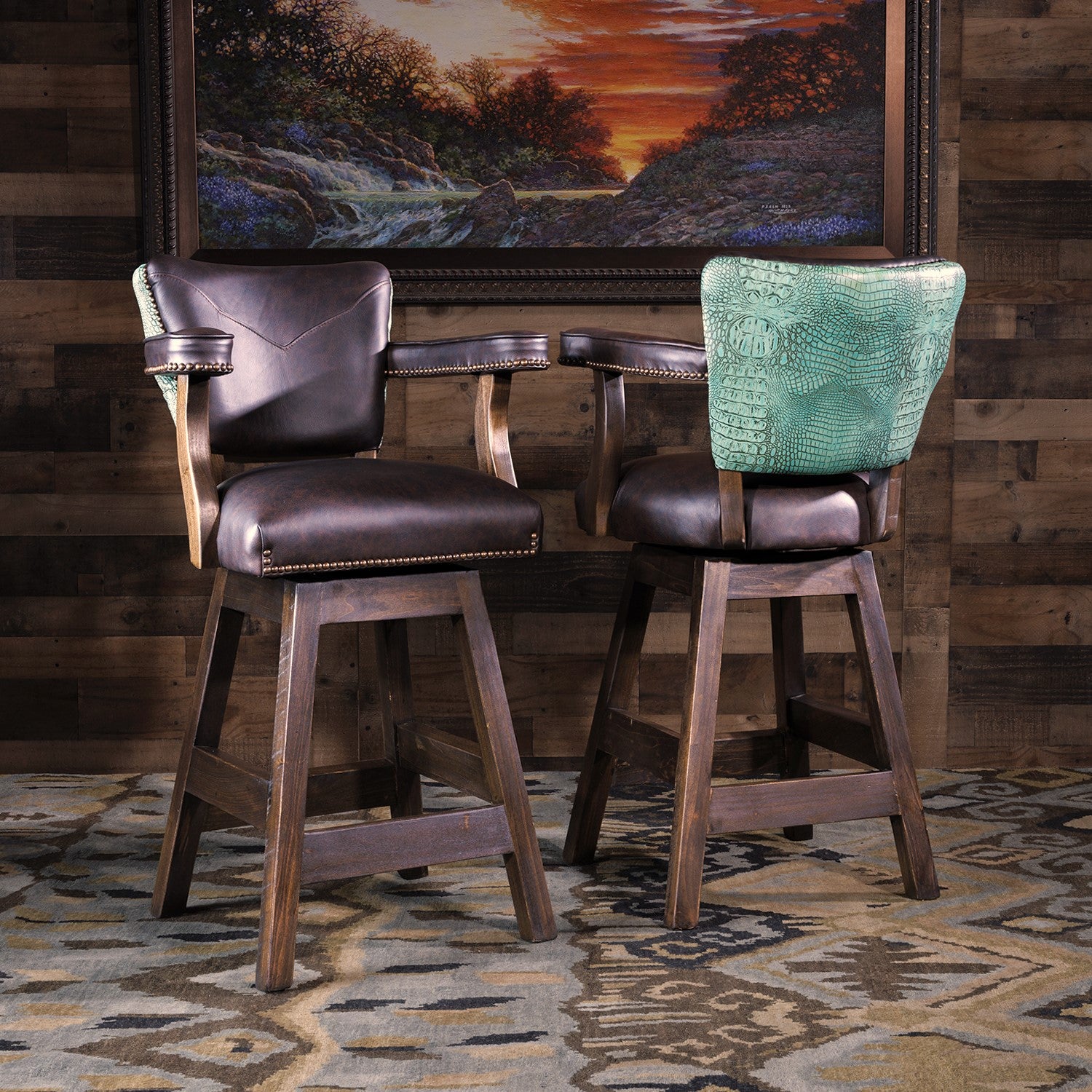 Maribel Turquoise Croc Leather Bar Stool | High-End Croc Bar Stools ...