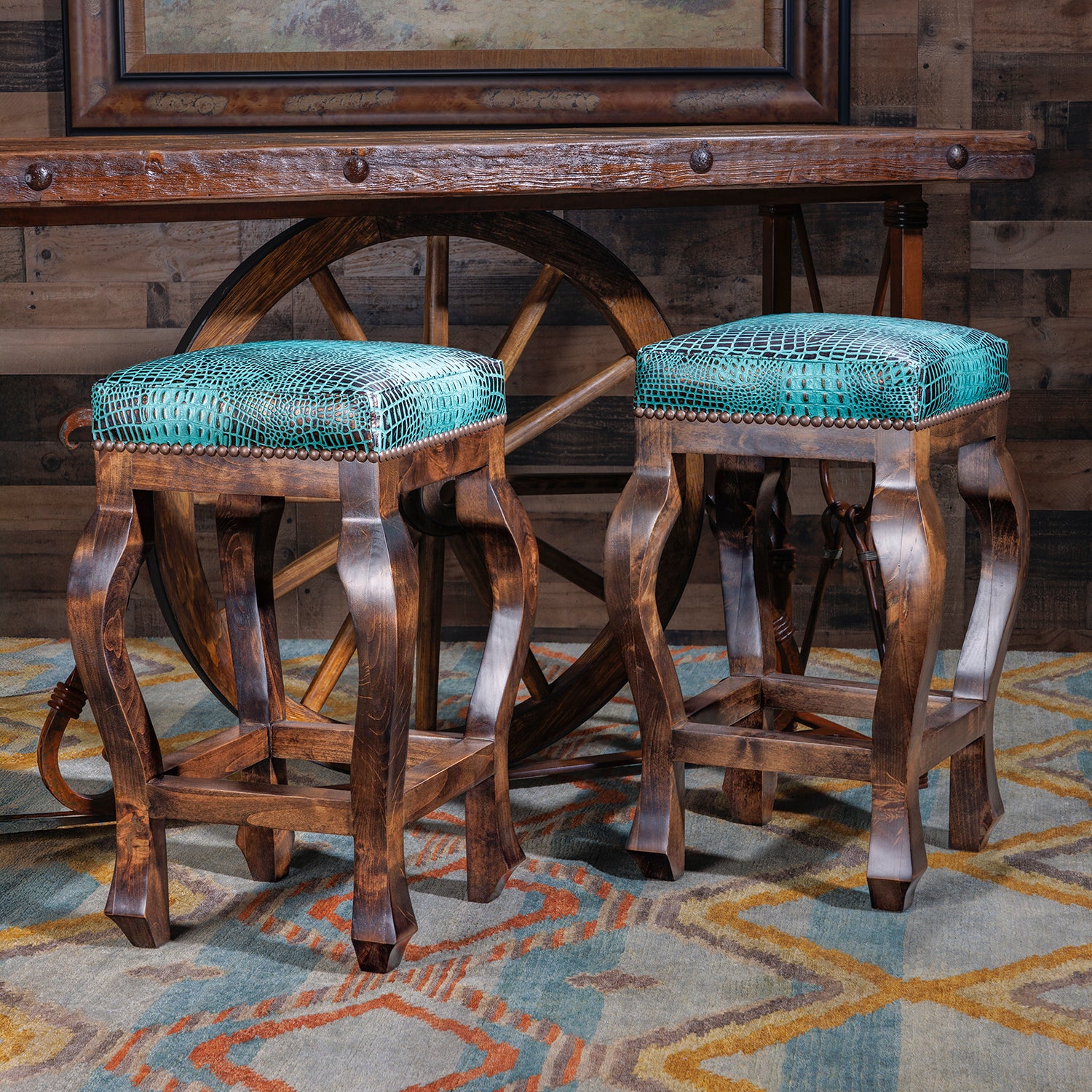 Andres Turquoise Croc Leather Bar Stool – Hat Creek Interiors