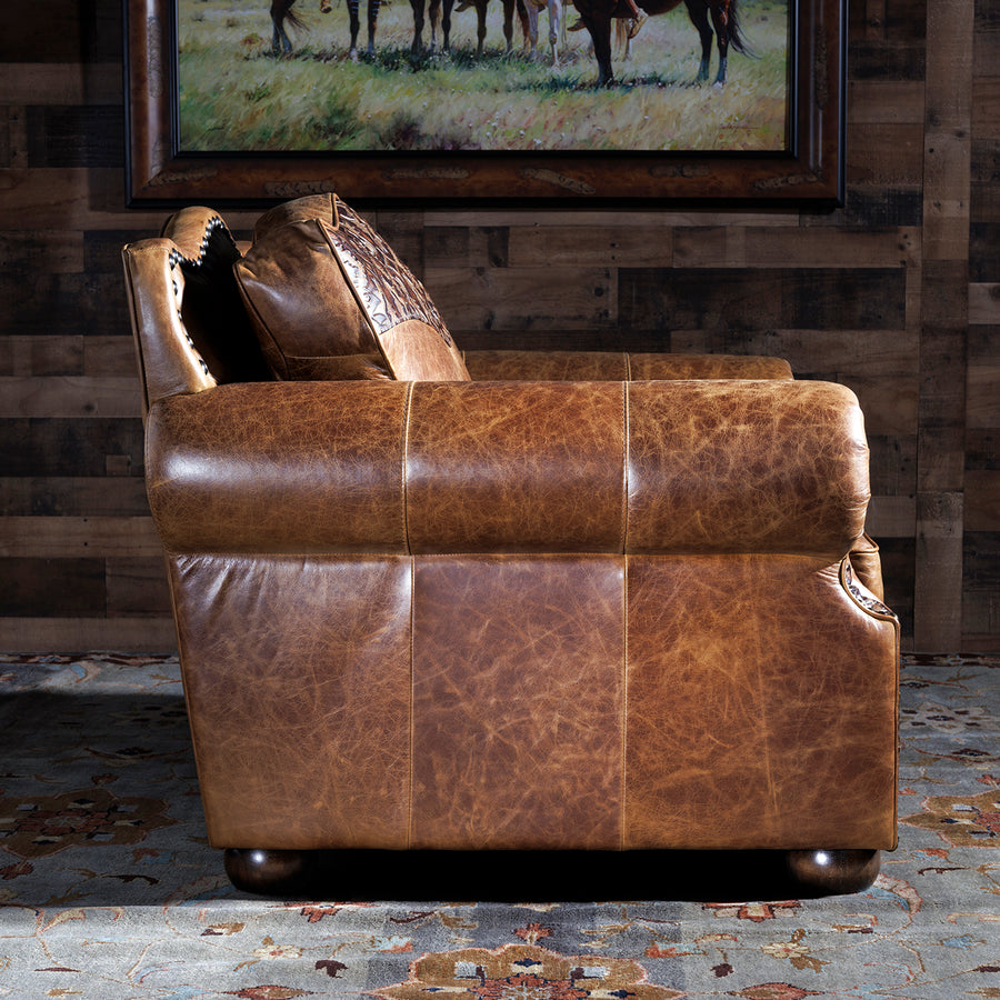 Rustic Bosque Leather Chair | Western Tooled Leather Chair and Ottoman ...